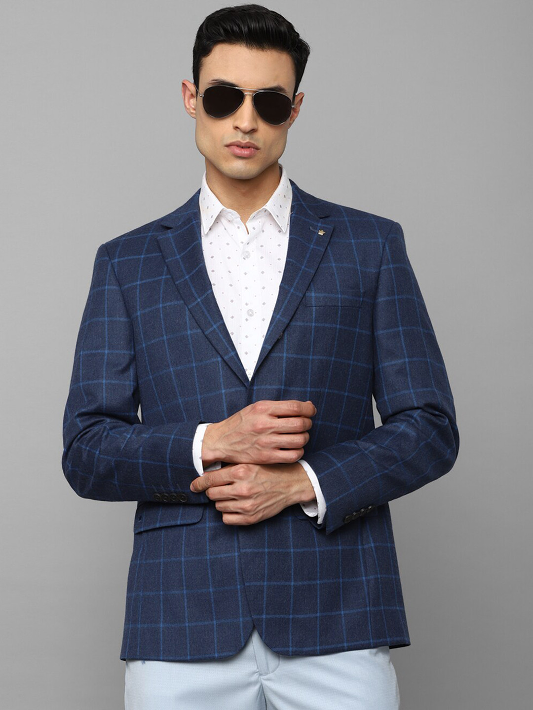 Buy Louis Philippe Men Checked Single Breasted Woolen Blazer - Blazers ...