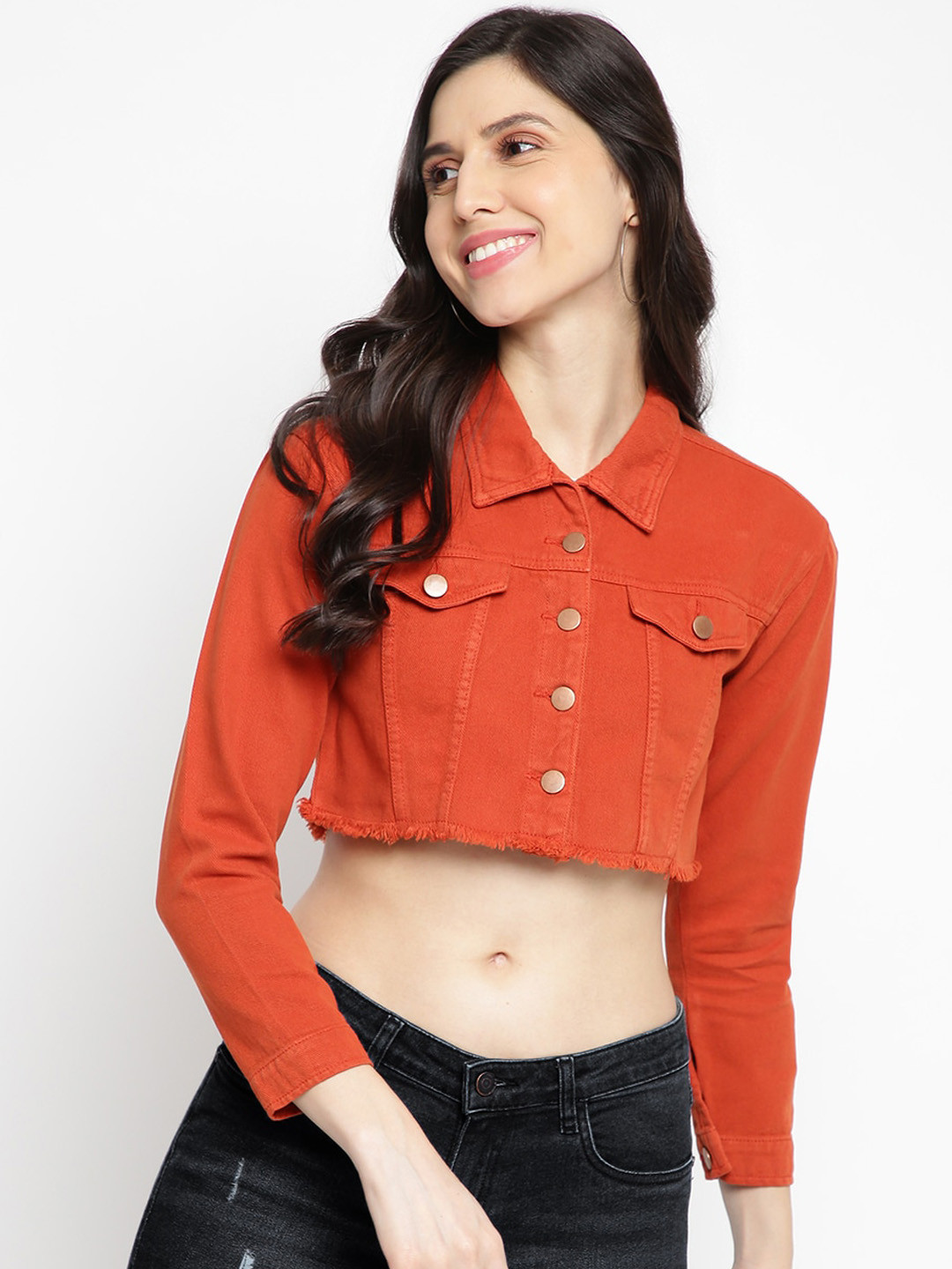 Buy TALES & STORIES Women Cotton Washed Lightweight Crop Denim Jacket ...