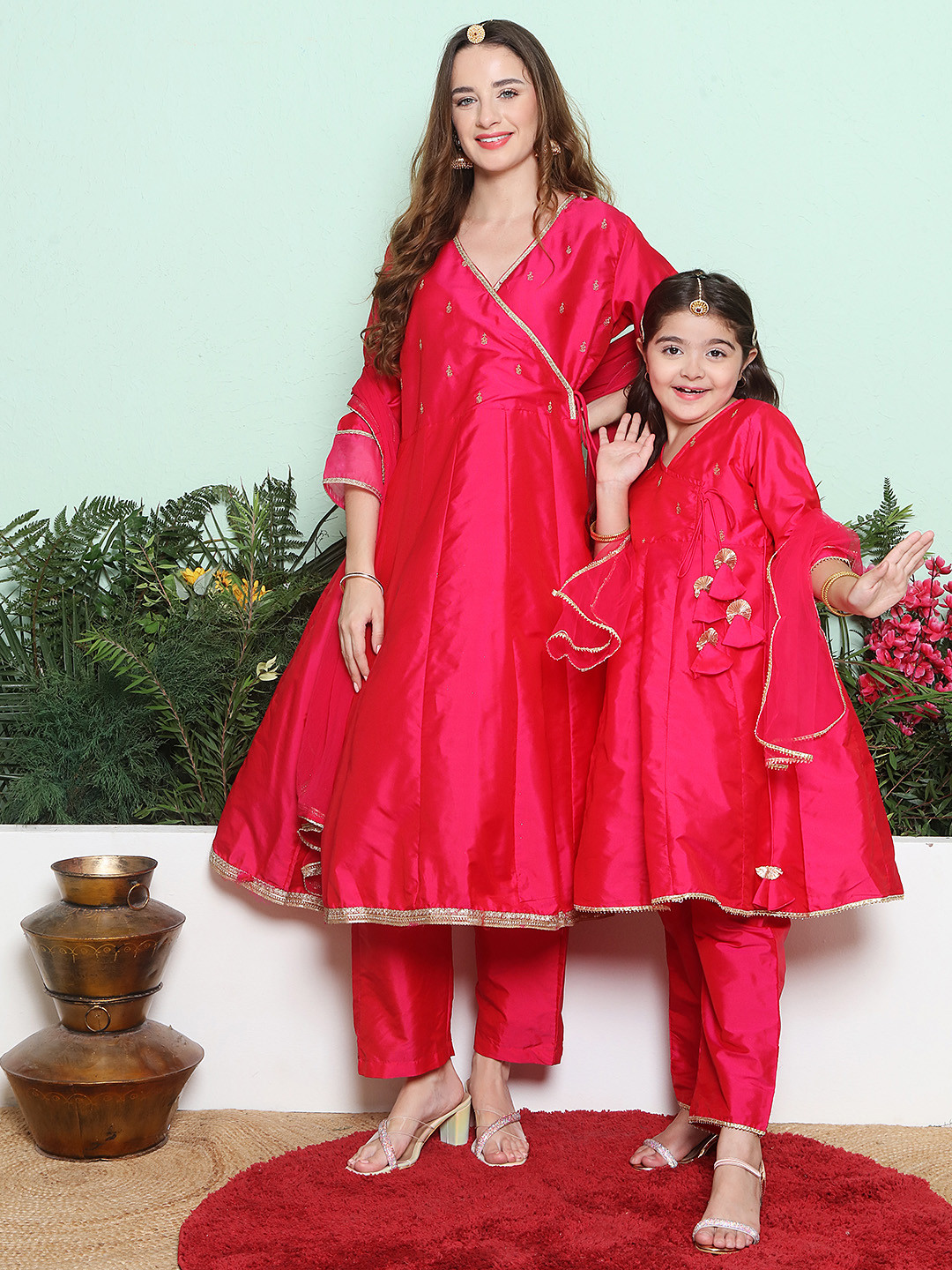 Buy Bitiya By Bhama Girls Embroidered Angrakha Kurta With Trousers ...