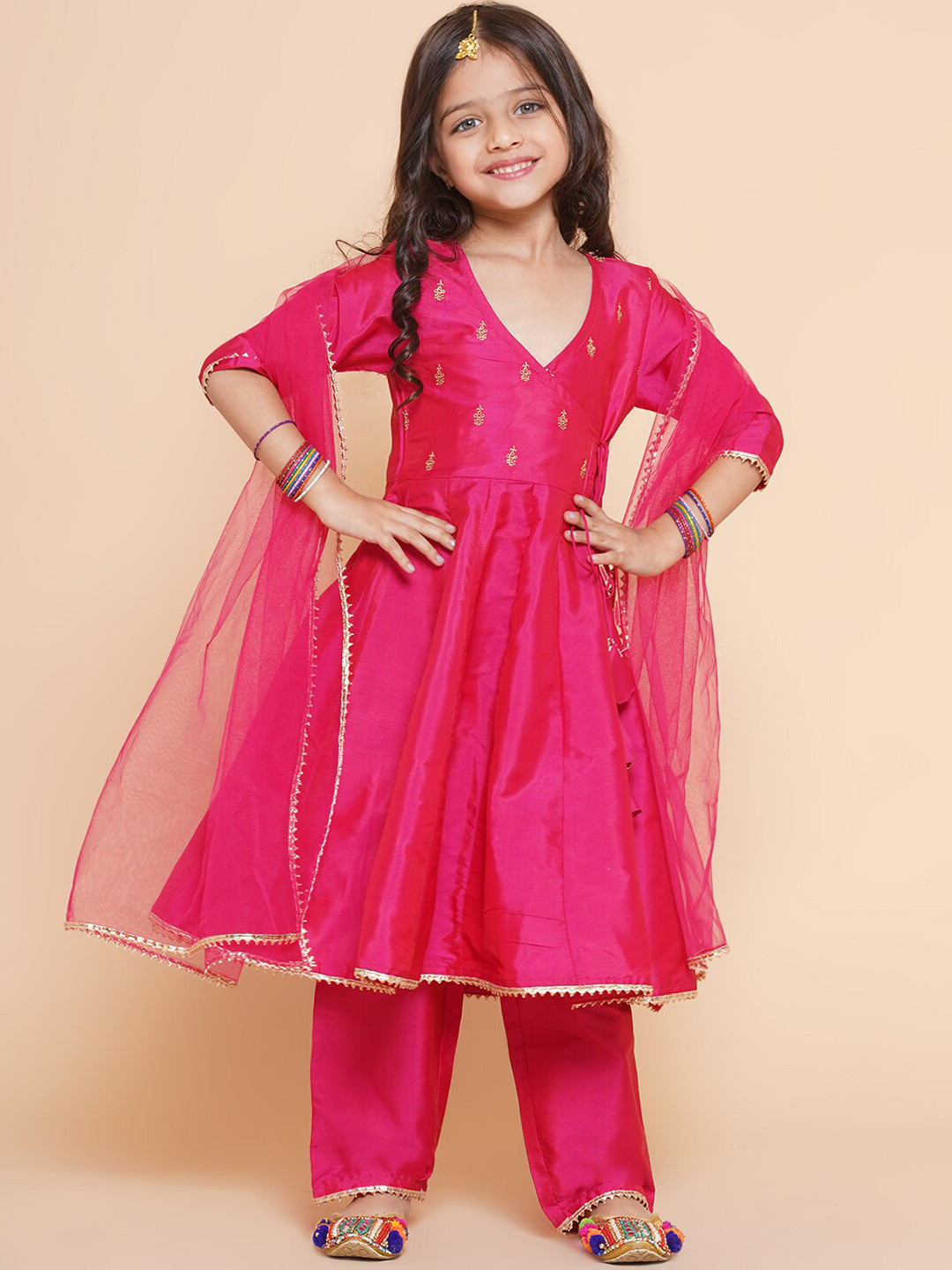 Buy Bitiya By Bhama Girls Embroidered Angrakha Kurta With Trousers ...
