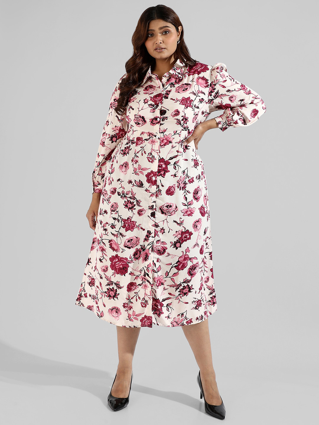 Buy Instafab Plus Plus Size Floral Shirt Midi Dress - Dresses for Women ...