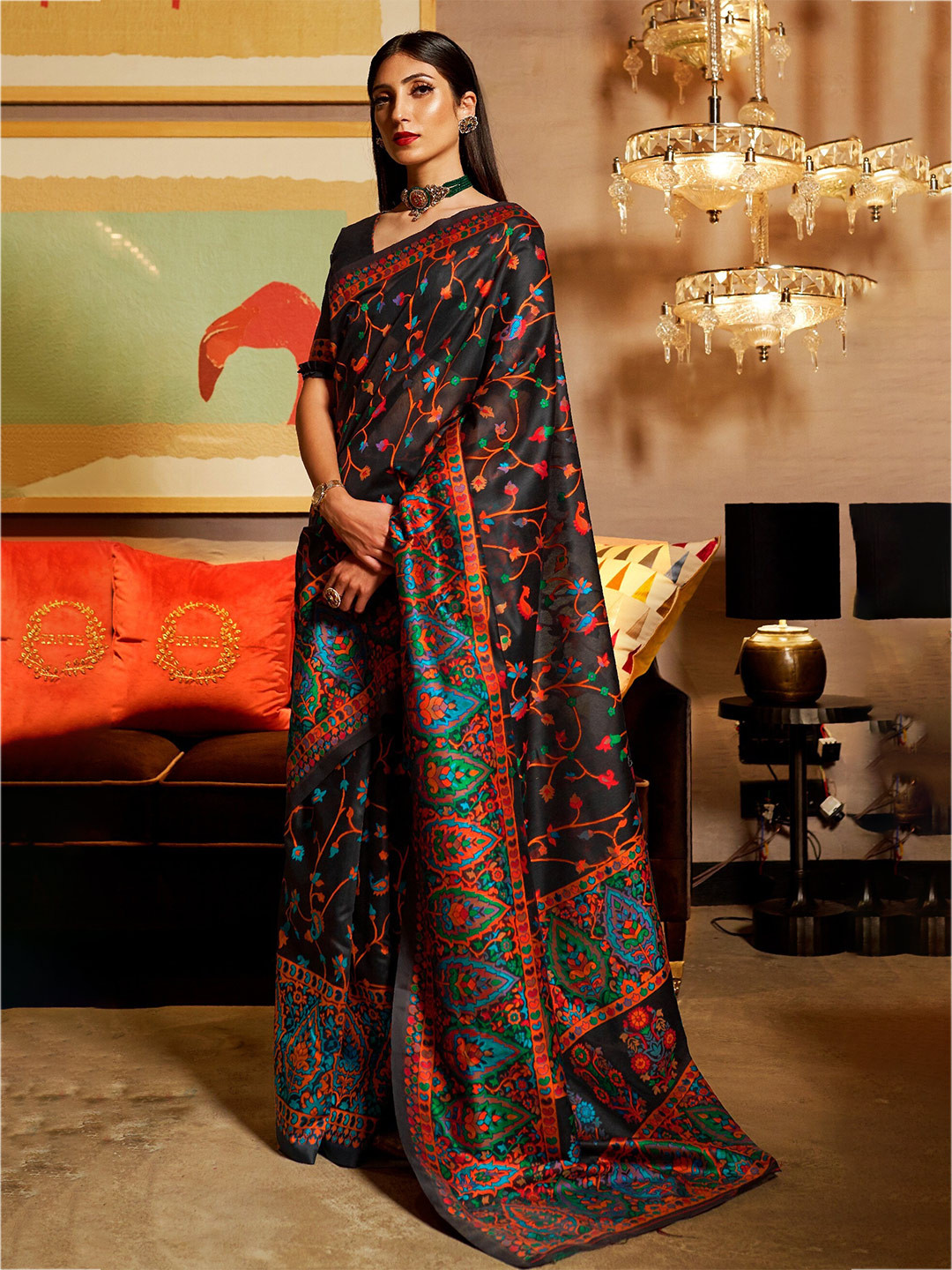 Buy MOKSHA DESIGNS Floral Zari Pure Silk Saree - Sarees for Women ...