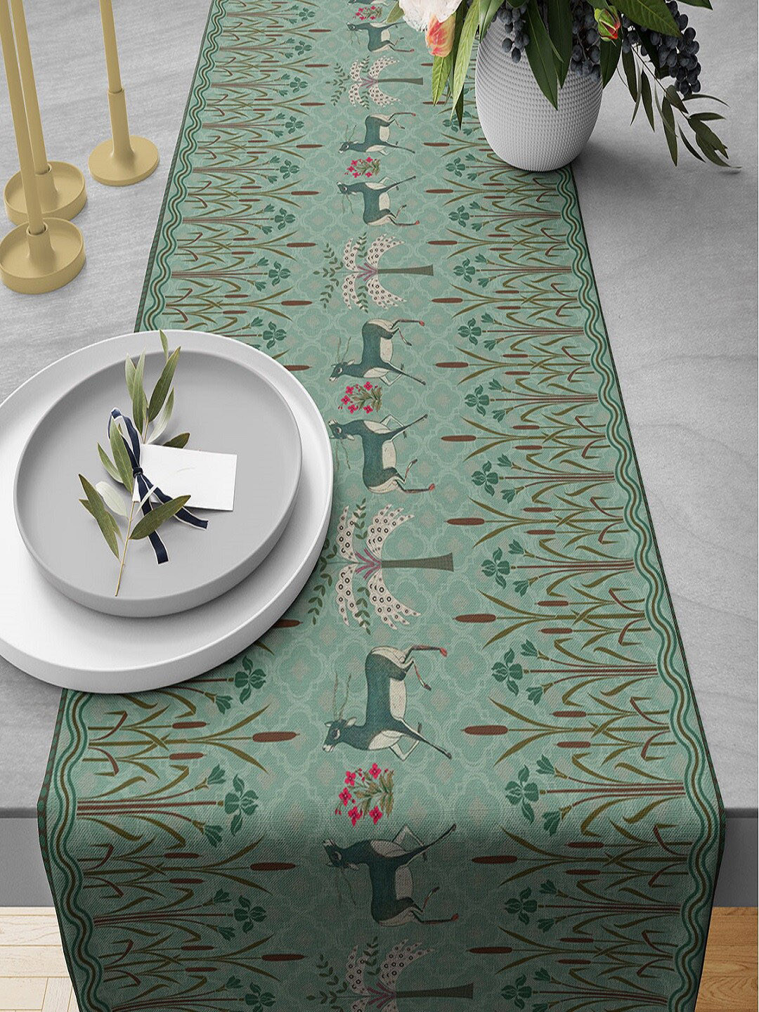 Buy India Circus By Krsnaa Mehta Green & Brown 230 GSM Printed Table ...