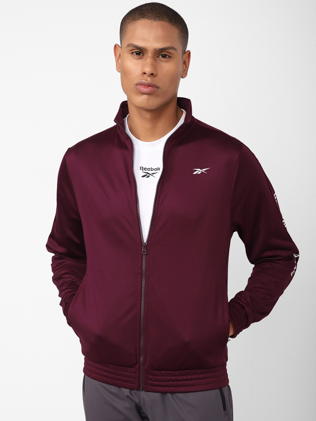 Buy Reebok Men Training Essentials Linear Logo Track Sporty Jacket ...