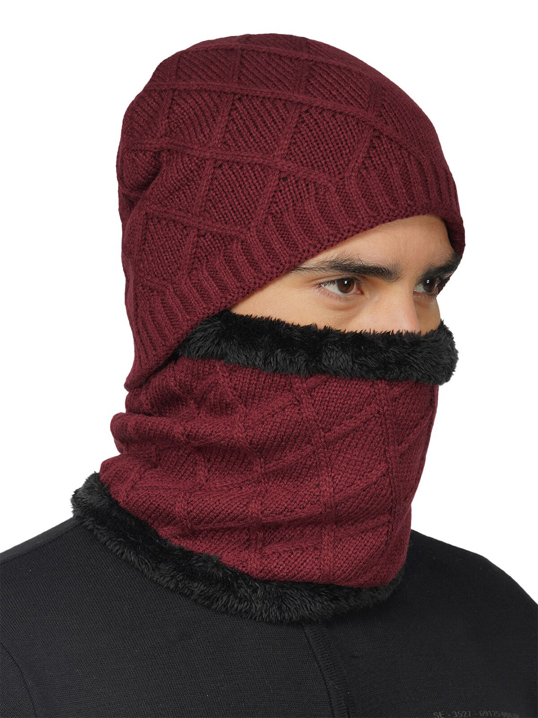 Buy ISWEVEN Set Of 2 Woolen Winter Balaclava Caps With Neck Warmer ...