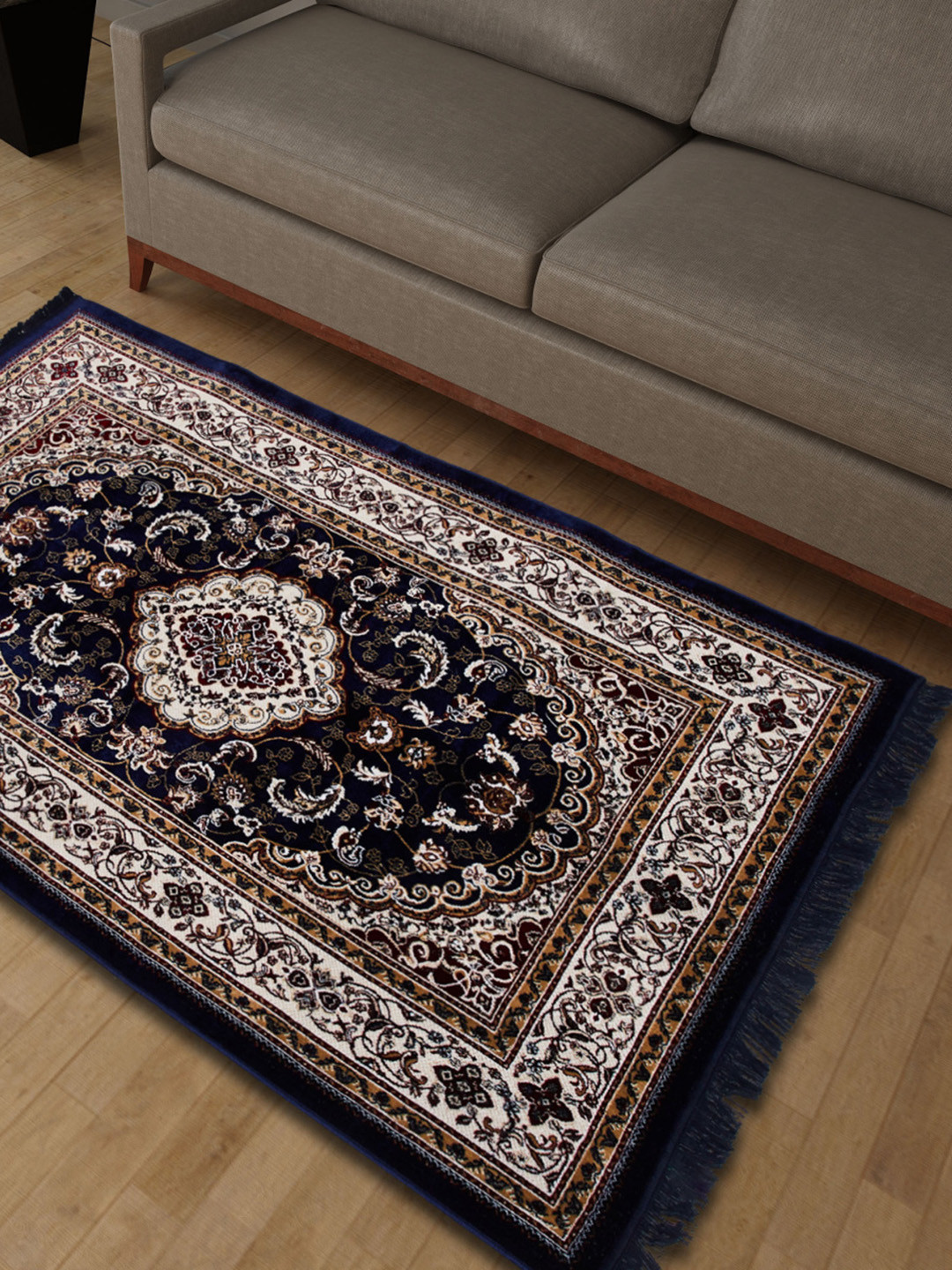 Buy Home Centre Corsica Tapis Blue & White Ethnic Motifs Woven Carpet ...