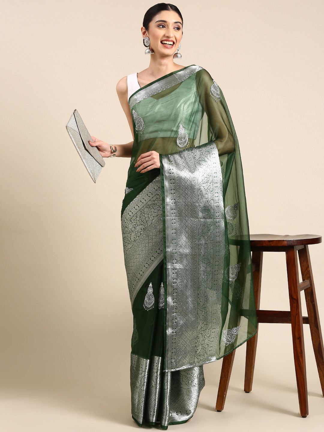Buy Anouk Embroidered Ethnic Motifs Zari Organza Saree - Sarees for ...