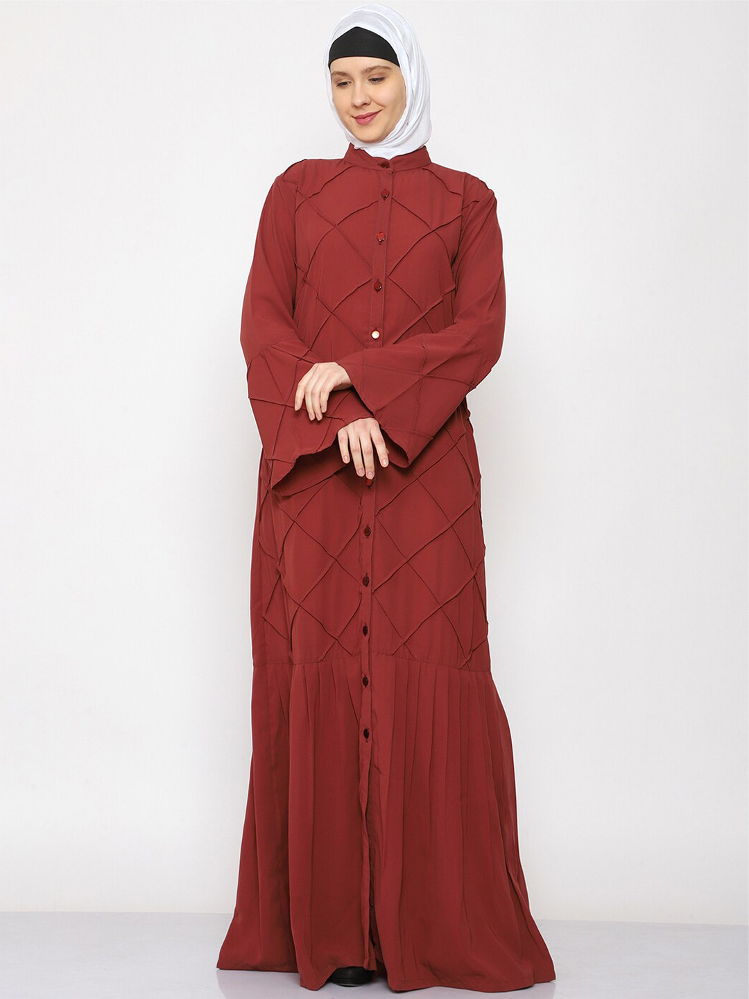 Buy MOMIN LIBAS Front Open Bell Sleeves Abaya Burqas With Pleated Work ...