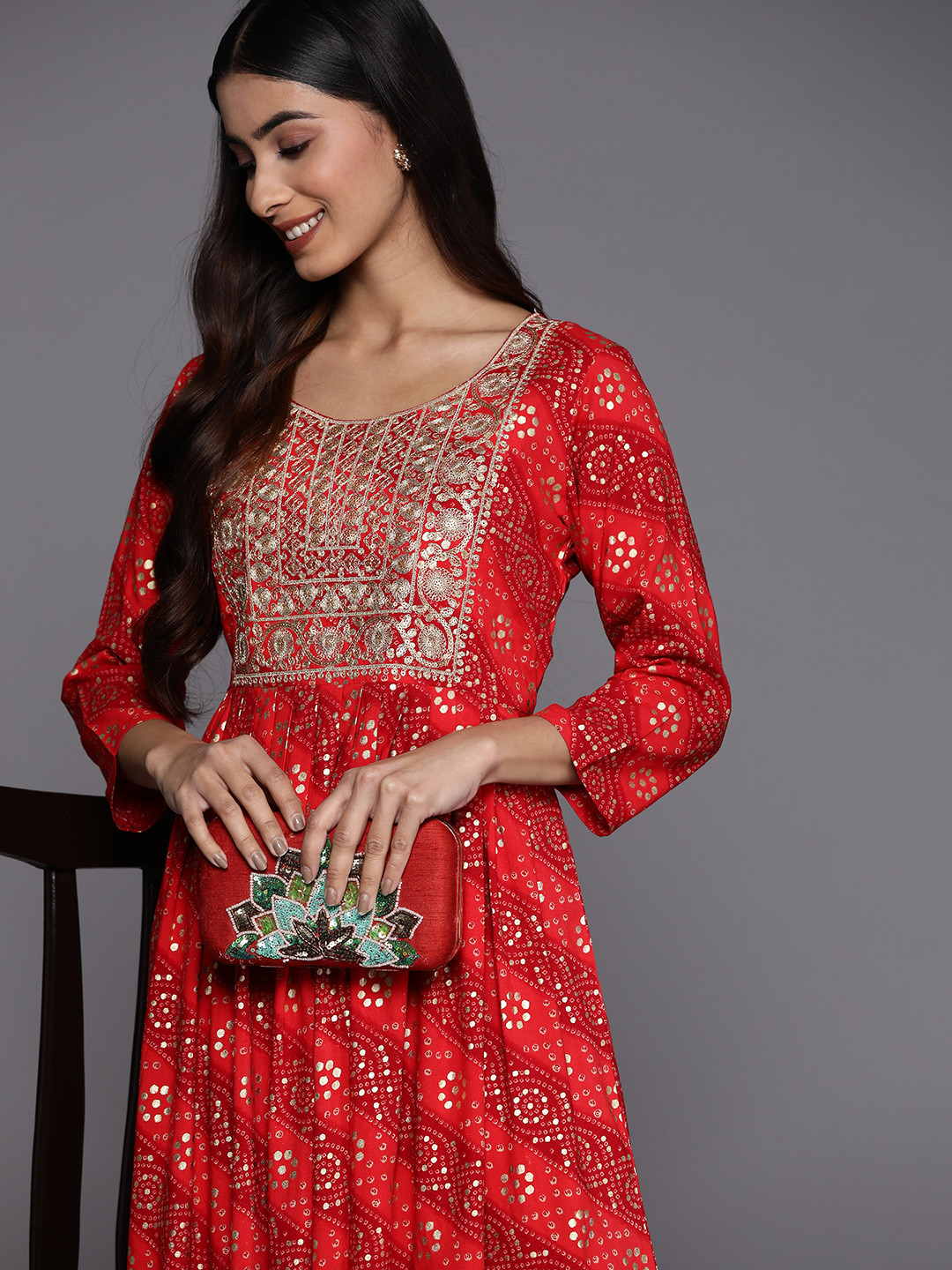 Buy Libas Ethnic Motifs Pleated Fit & Flare Maxi Dress - Ethnic Dresses ...