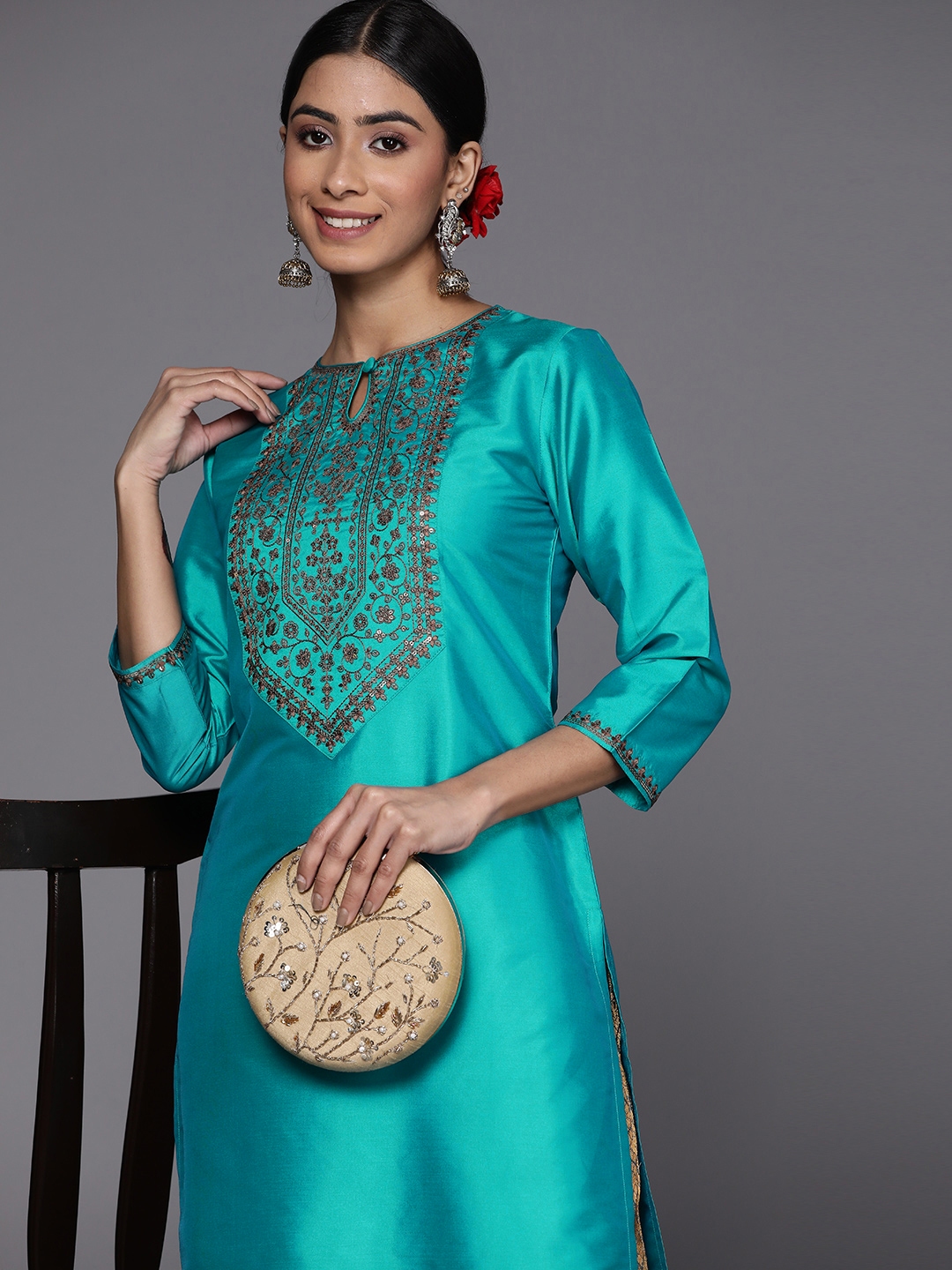 Buy Libas Women Embroidered Yoke Design Keyhole Neck Kurta Kurtas For
