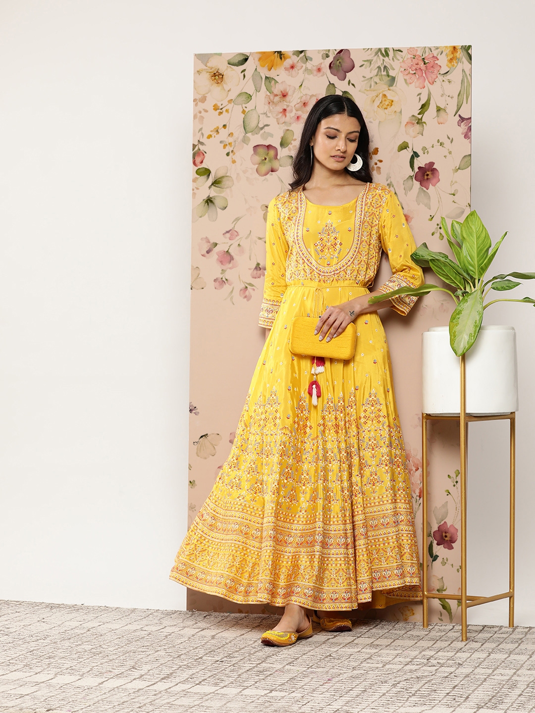 Buy Juniper Women Ethnic Motifs Printed Tie Ups Fit And Flare Maxi Dress