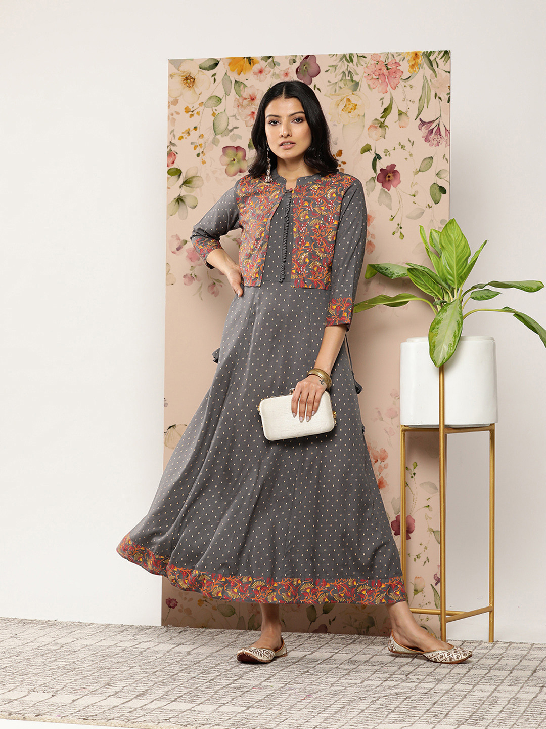 Buy Juniper Women Ethnic Motifs Printed Sequined Fit & Flare Maxi Dress ...