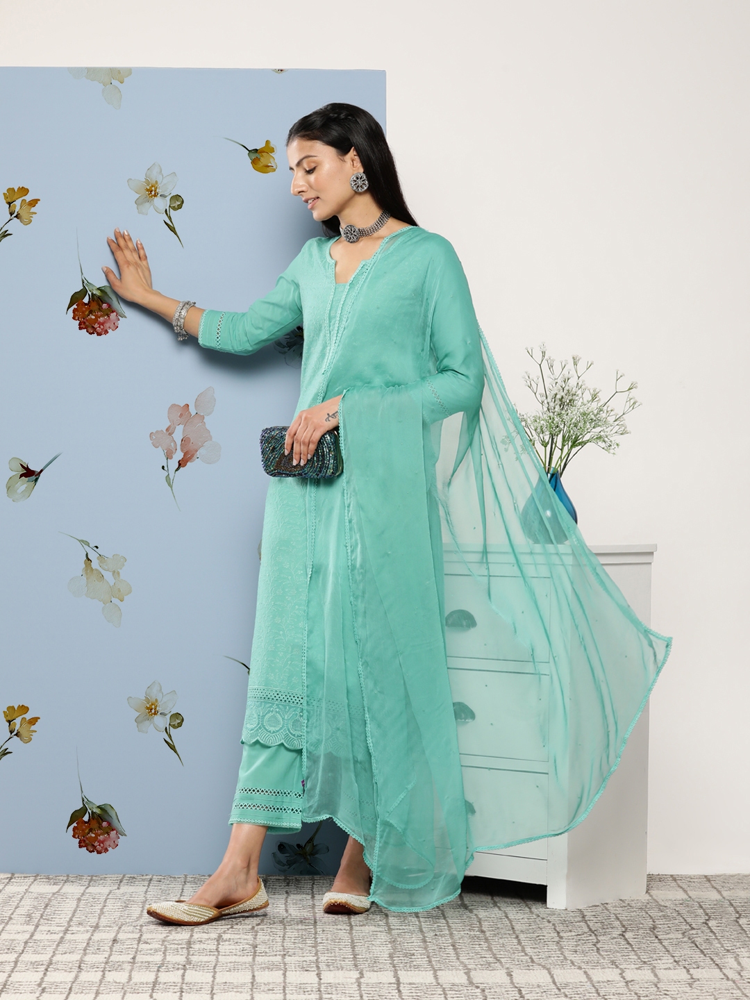 Buy Libas Floral Embroidered Thread Work Pure Cotton Kurta With