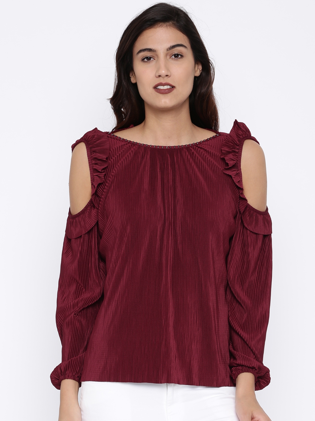 Buy Deal Jeans Women Burgundy Solid Top Tops For Women 2159514 Myntra