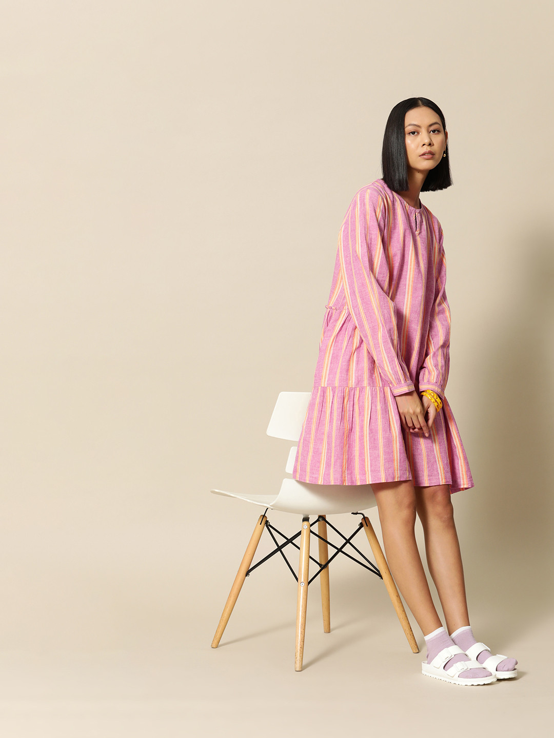 Buy BOWER Striped Linen Cotton A Line Tiered Dress - Dresses for Women ...