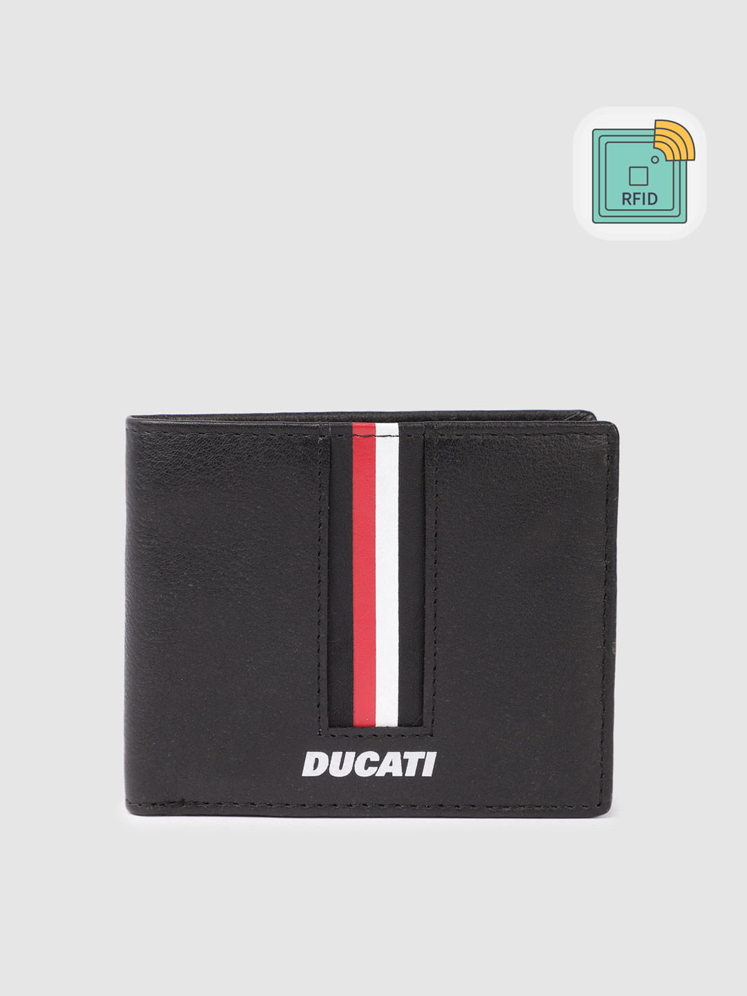 Buy Ducati Men Striped Leather Two Fold Wallet With RFID & Brand Logo ...