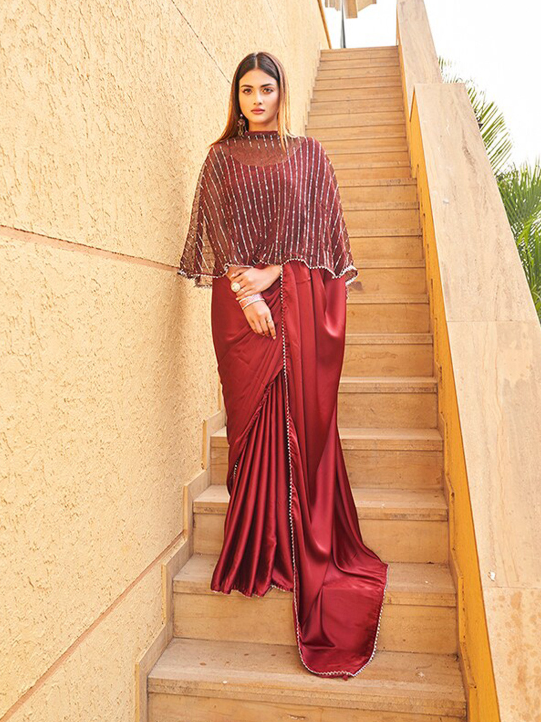 Buy Tikhi Imli Satin Saree With Net Cape - Sarees for Women 21599822 ...