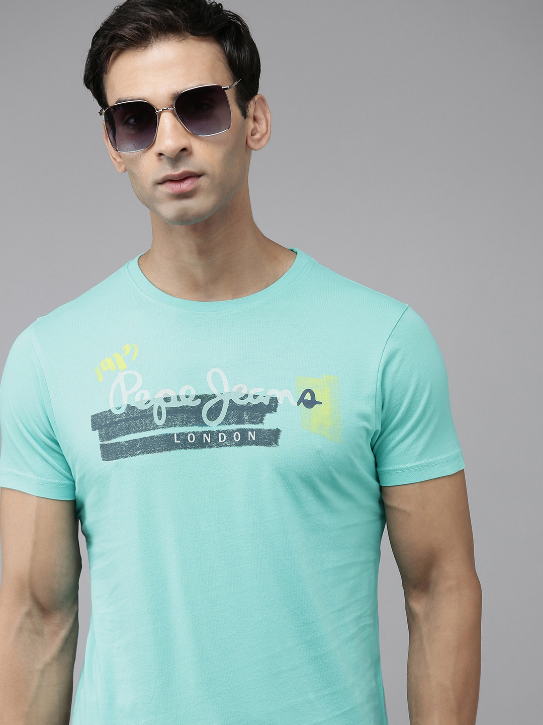 Buy Pepe Jeans Brand Logo Printed Pure Cotton Slim Fit T Shirt ...