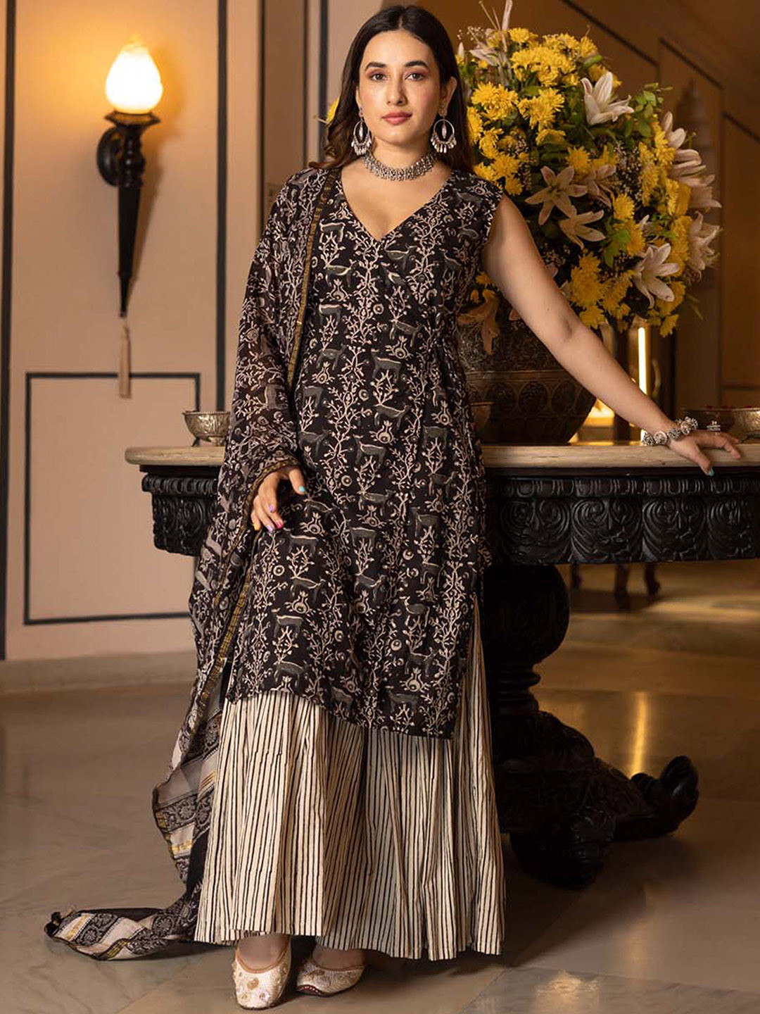 Buy AACHHO Ethnic Motifs Printed Angrakha Pure Cotton Kurta With ...