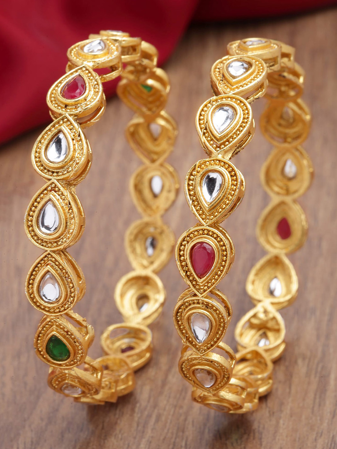 Buy KARATCART Set Of 2 Gold Plated Kundan Studded Bangles - Bangle for ...