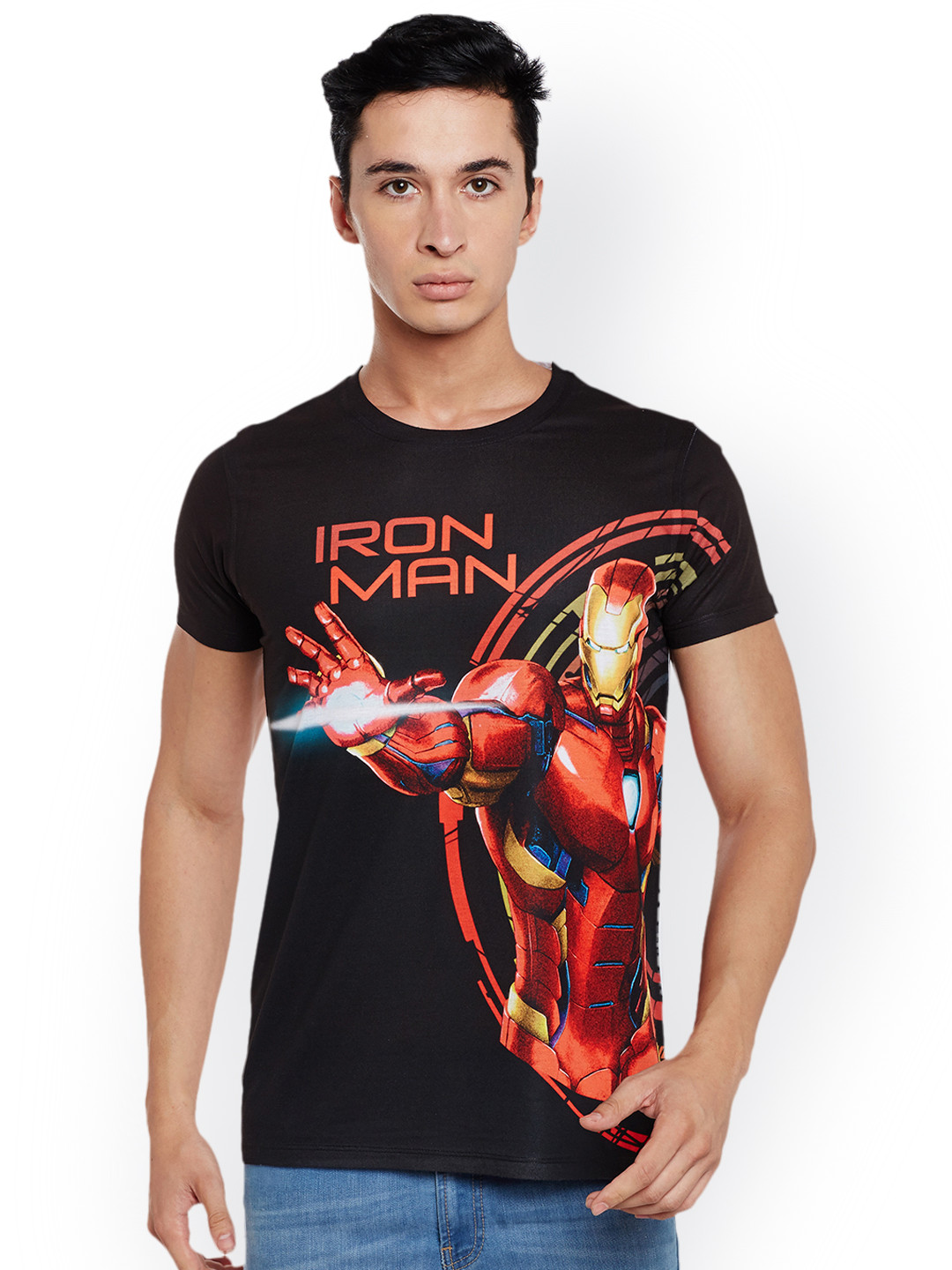 Buy Marvel By Wear Your Mind Men Black Printed Round Neck T Shirt ...