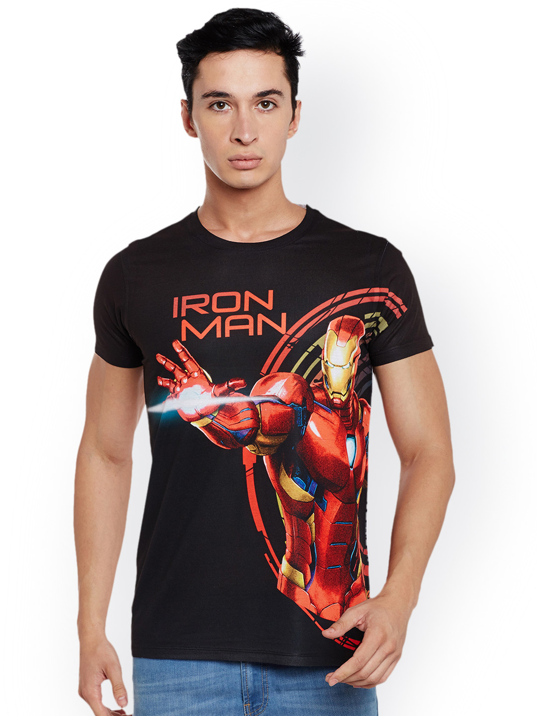 Buy Marvel By Wear Your Mind Men Black Printed Round Neck T Shirt ...