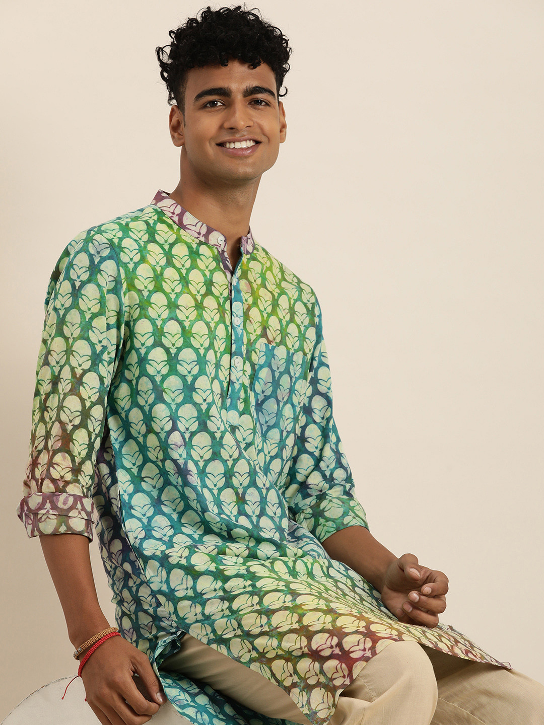 Buy Taavi Rangeen Dabu Printed Pure Cotton Kurta - Kurtas for Men ...