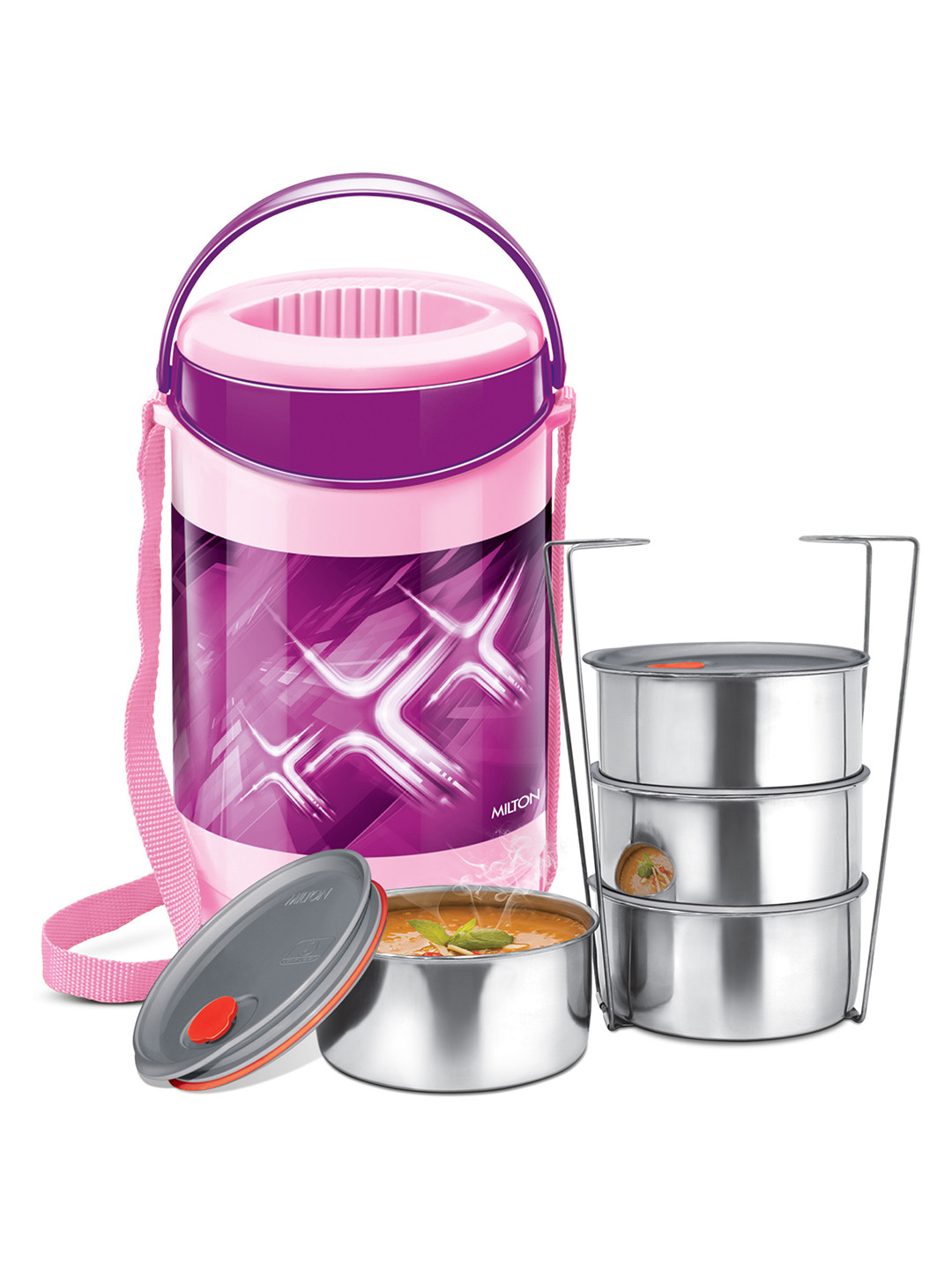 Buy Milton Econa Deluxe Set Of 4 Purple Inner Stainless Steel Lunch Box ...