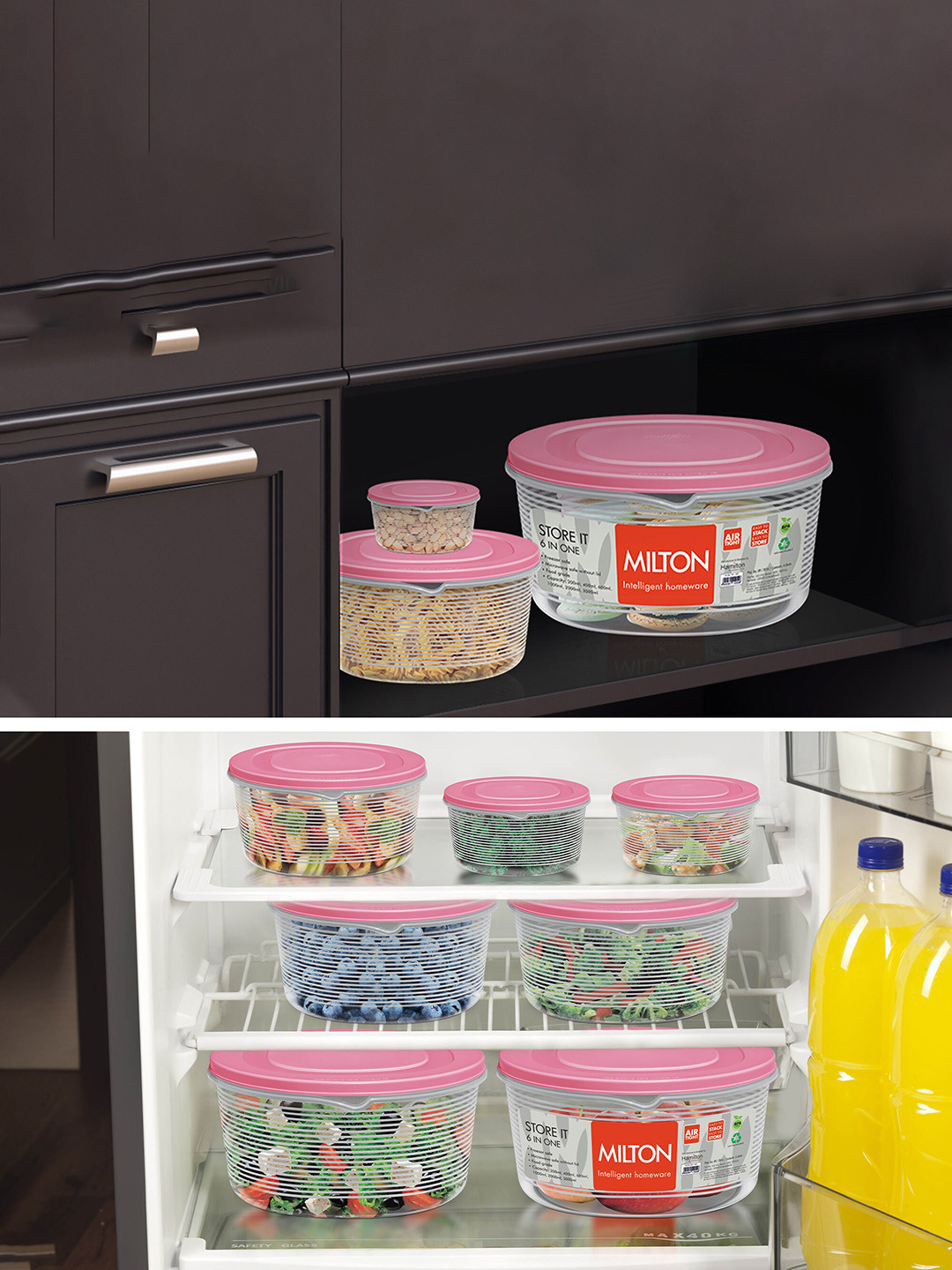 Buy Milton Store It Set Of 3 Pink Plastic Food Containers 1L 2L 3L ...