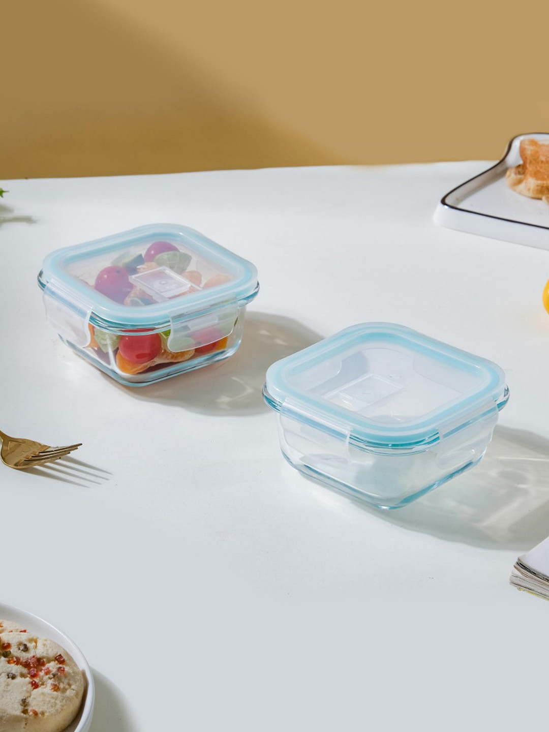 Buy Nestasia Transparent And Mint Green 2 Pieces Glass Small Lunch Box ...