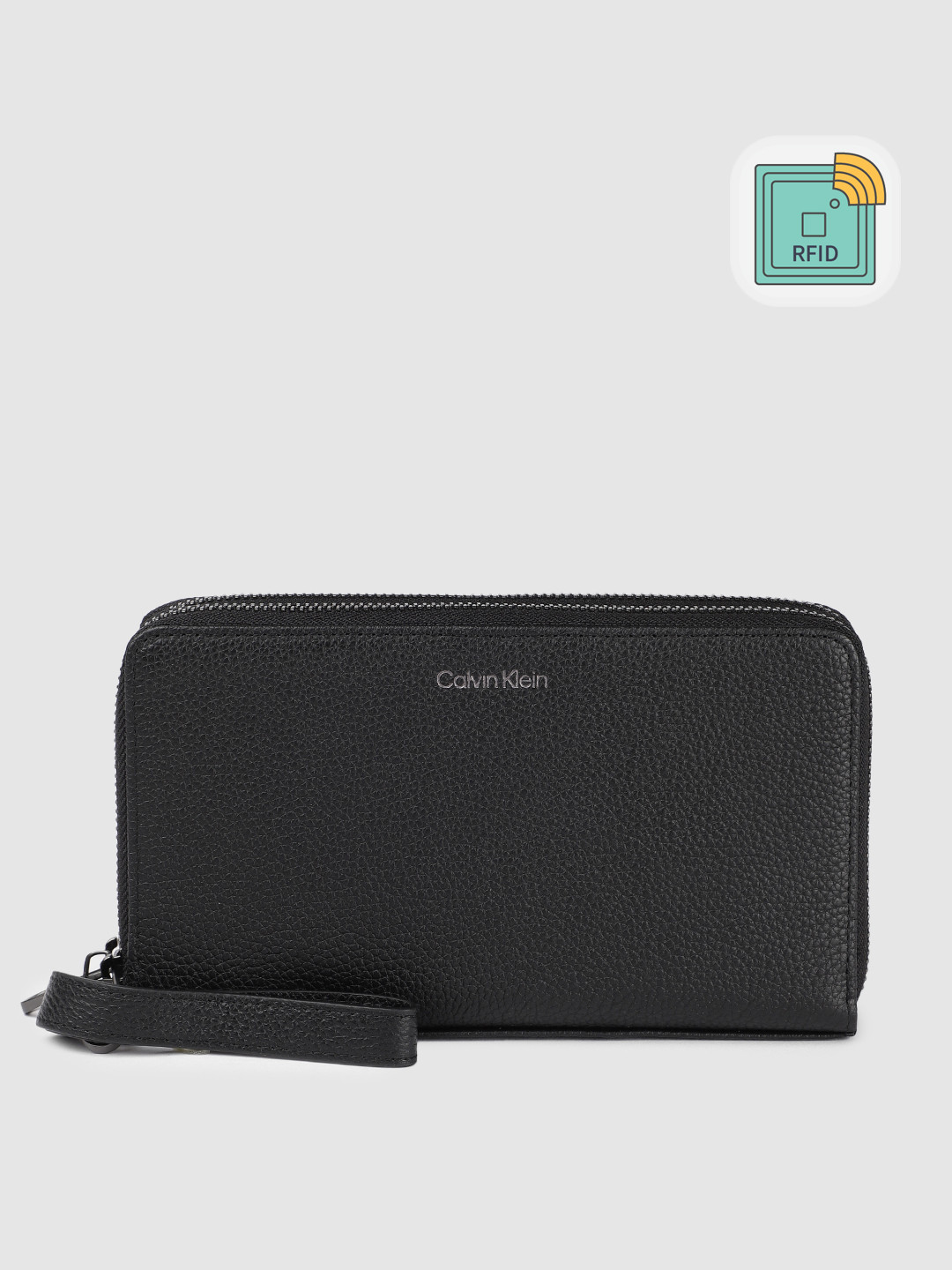 Buy Calvin Klein Men Animal Textured Leather Zip Around Wallet With ...