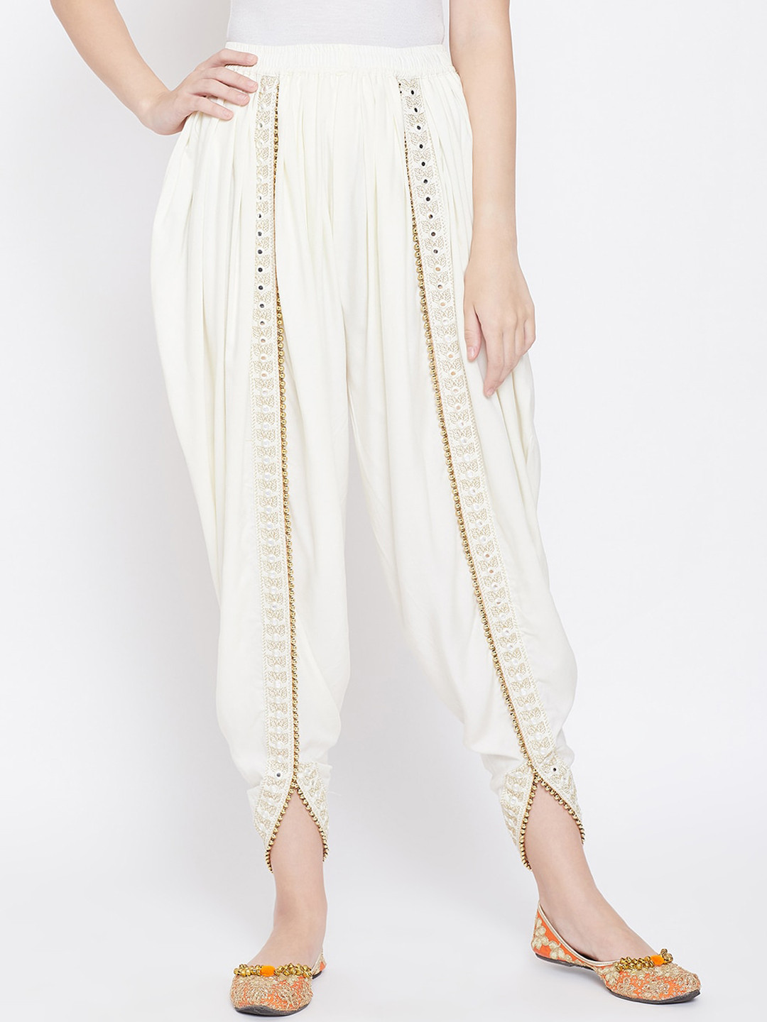 Buy Castle Lifestyle Women Off White Dhoti Pants With Embellished ...