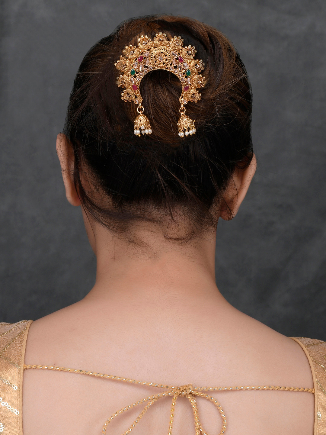 Buy Sanjog South Indian Juda Bun Comb Pin Jadai Billai Hair Brooch With ...