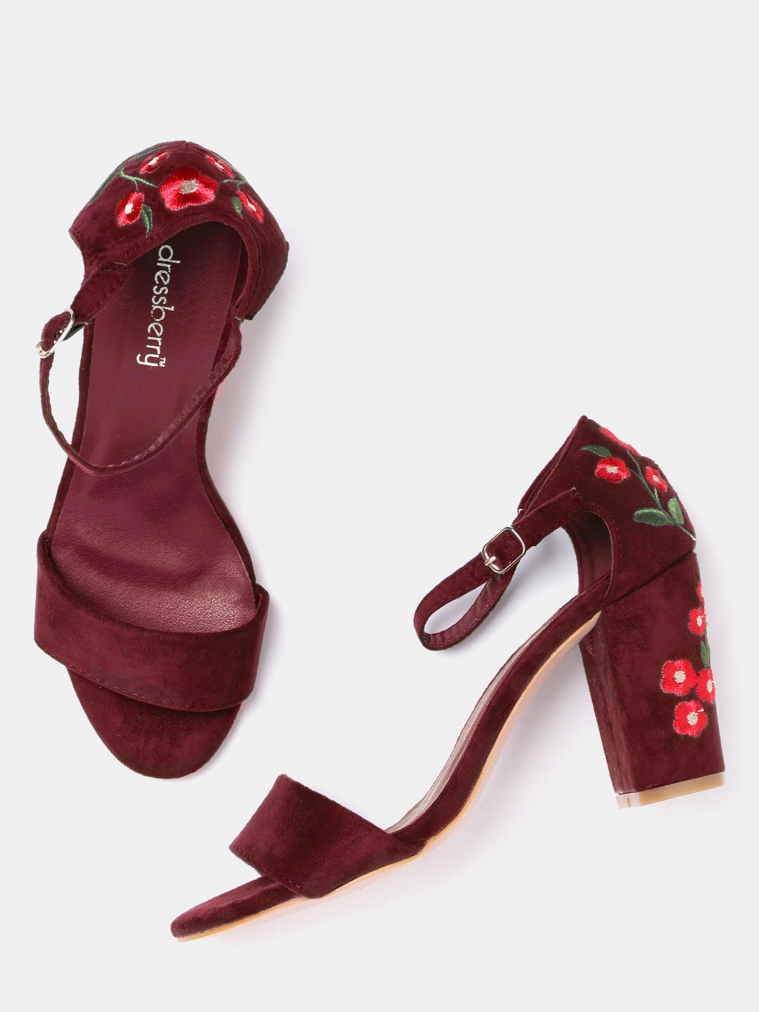 Buy DressBerry Women Maroon Embroidered Velvet Finish Heels - Heels for ...