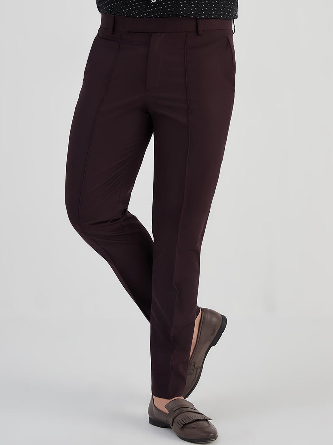 Buy MR BUTTON Men Solid Slim Fit Mid Rise Trousers - Trousers for Men ...