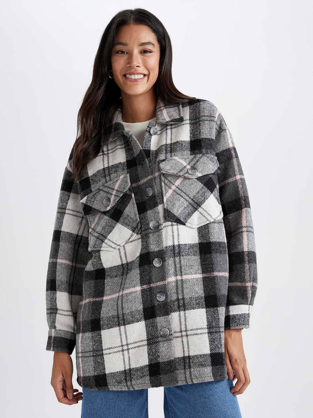 Buy DeFacto Women Checked Casual Shackets - Shackets for Women 21622726 ...