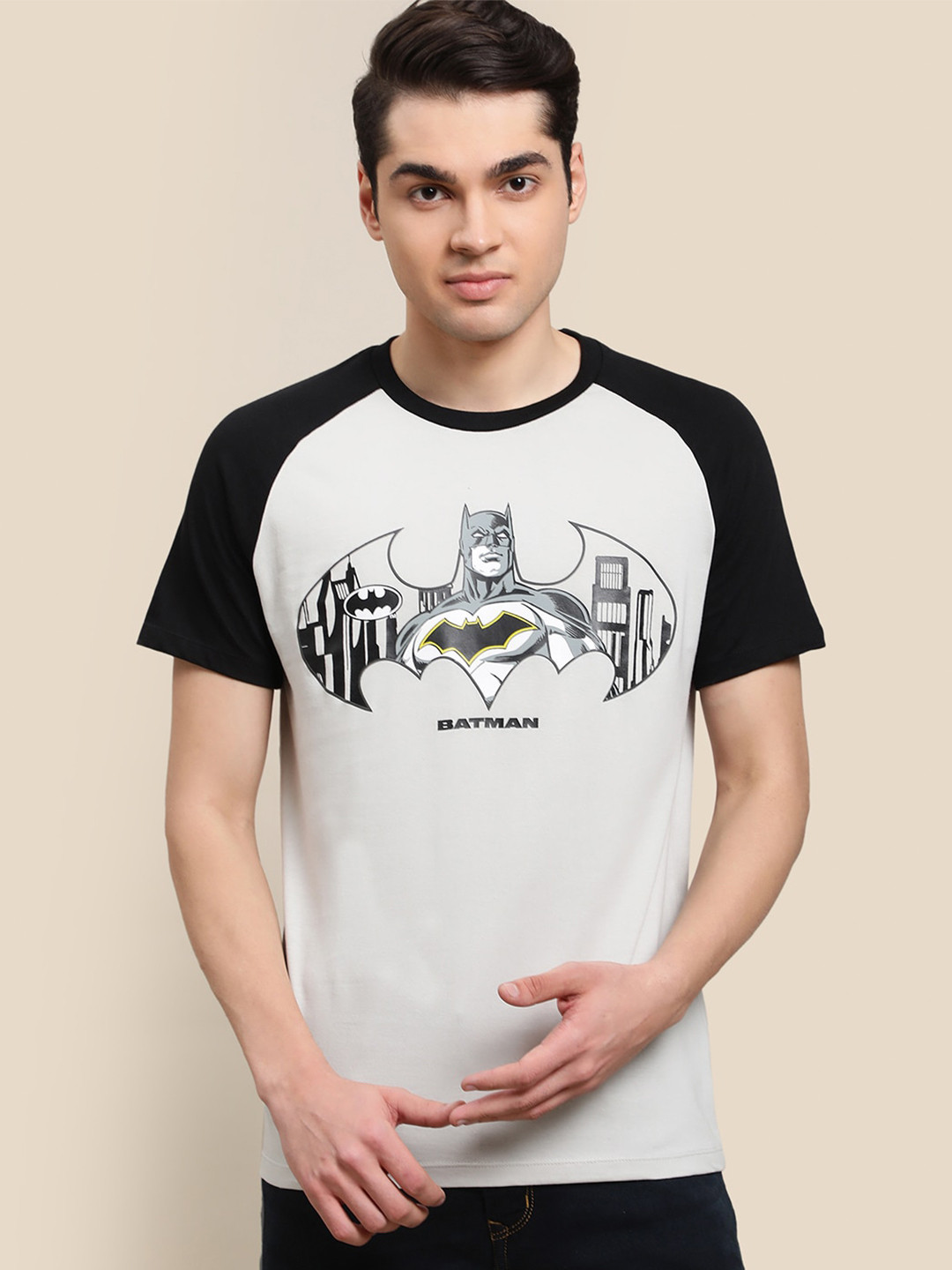 Buy Free Authority Men Batman Printed Raglan Sleeves Cotton T Shirt ...