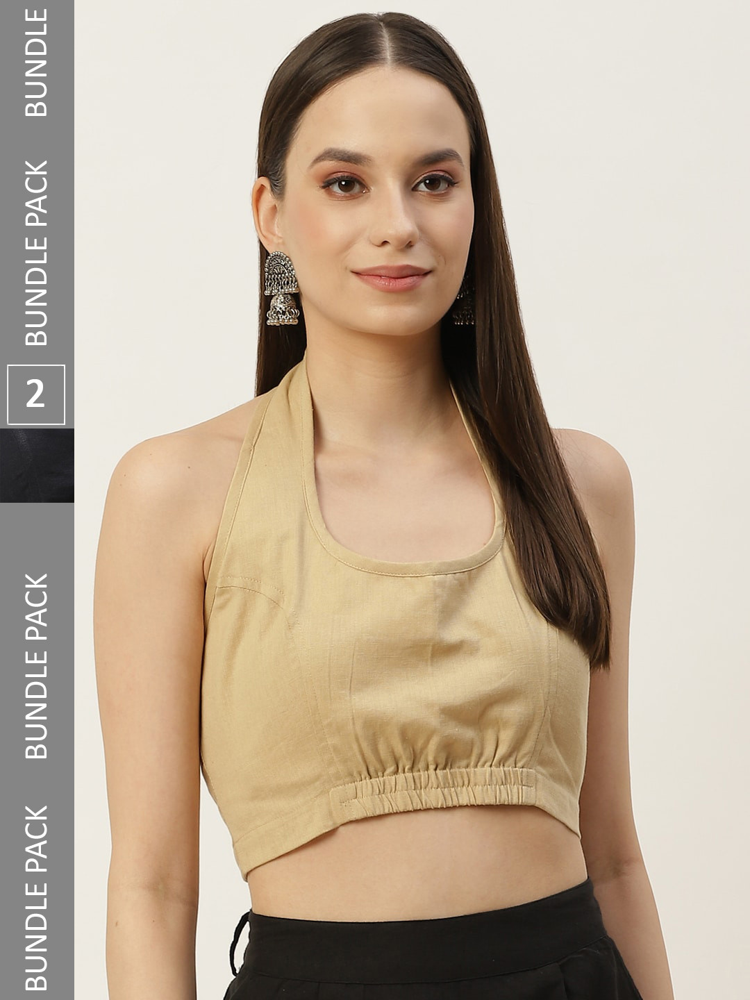 Buy Molcha Pack Of 2 Back Open Halter Neck Cotton Saree Blouse - Saree ...