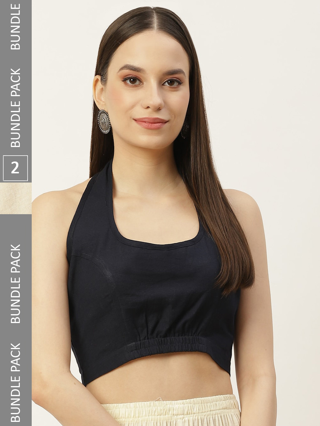 Buy Molcha Pack Of 2 Back Open Halter Neck Cotton Saree Blouse - Saree ...