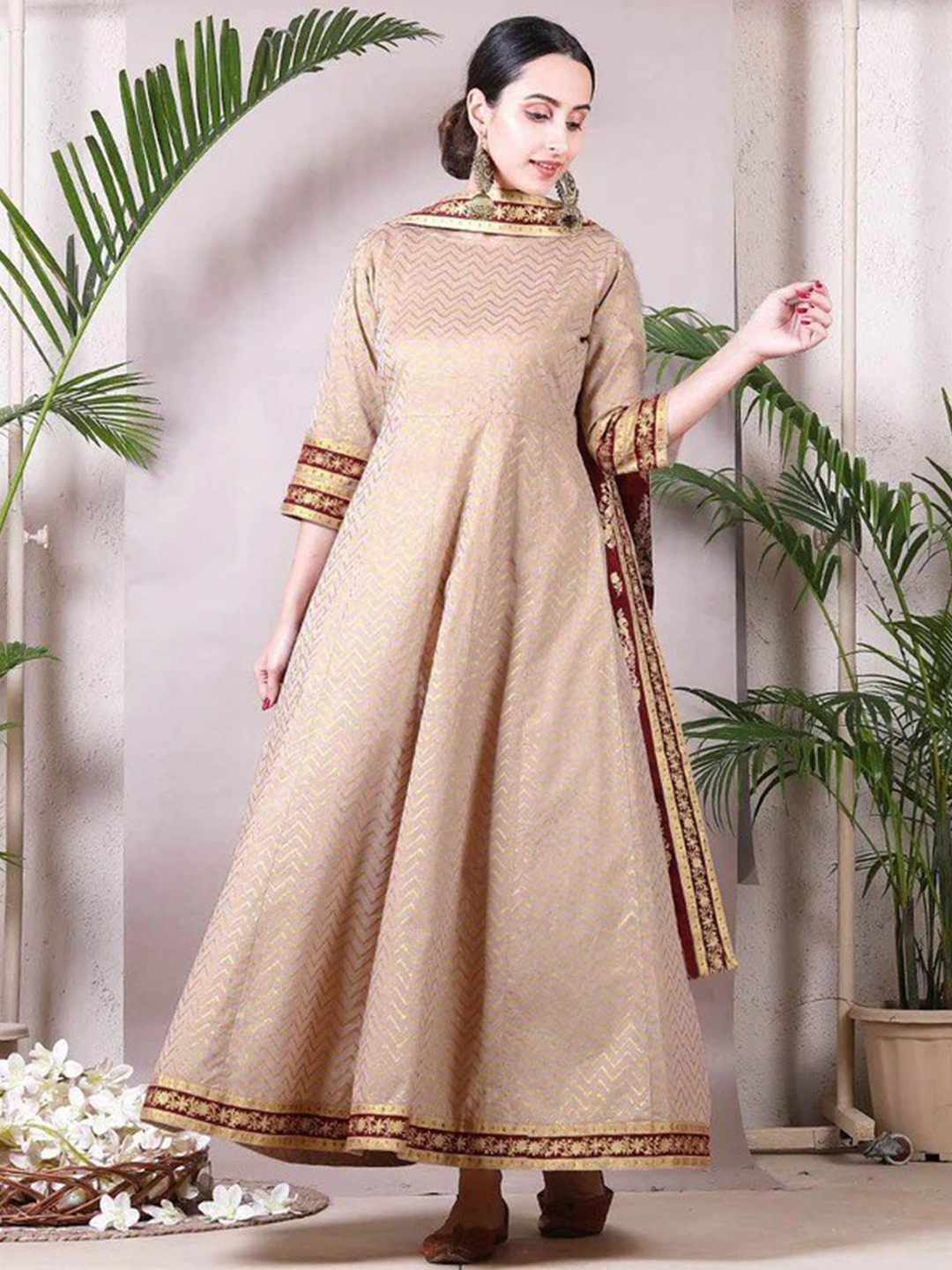 Buy Rustorange Maxi Ethnic Dress With Dupatta - Ethnic Dresses for ...