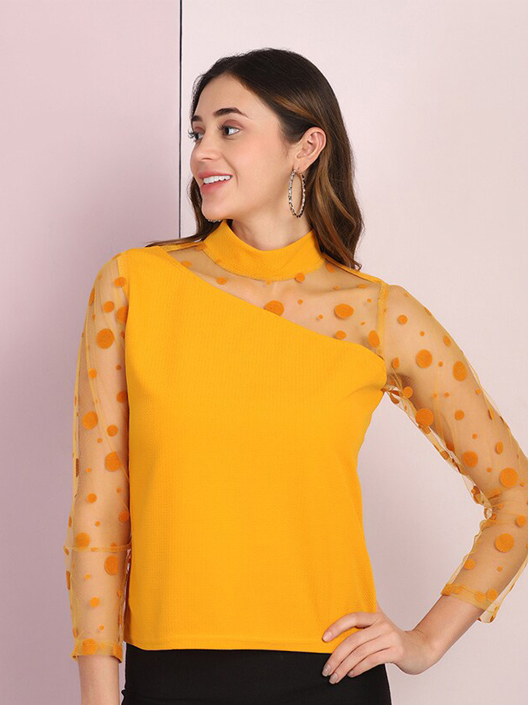 Buy BUY NEW TREND Round Neck Long Sleeves Lace Top - Tops for Women ...