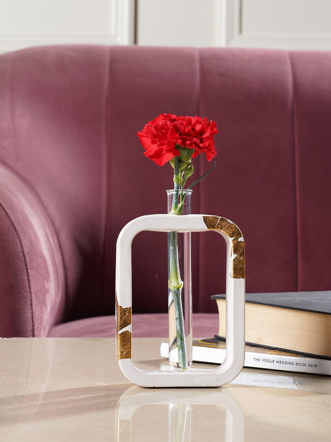 Buy PUREZENTO Switzer White & Metallic Textured Hallow Rectangle Flower ...