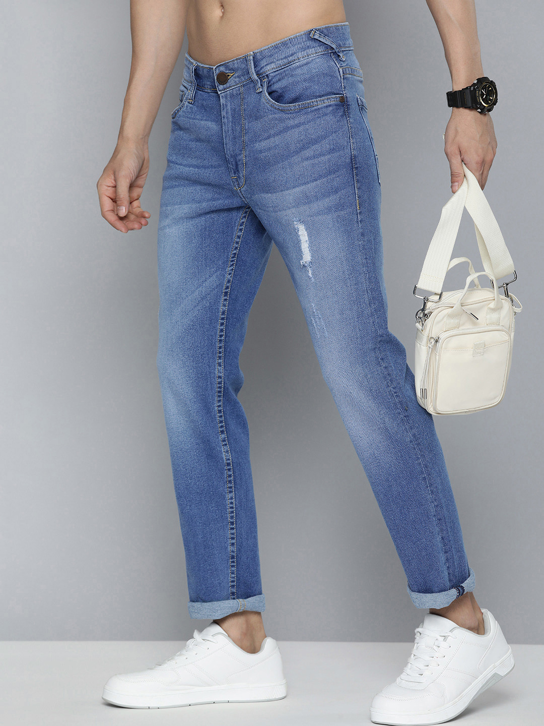 Buy HERE&NOW Men Slim Fit Mildly Distressed Heavy Fade Stretchable ...