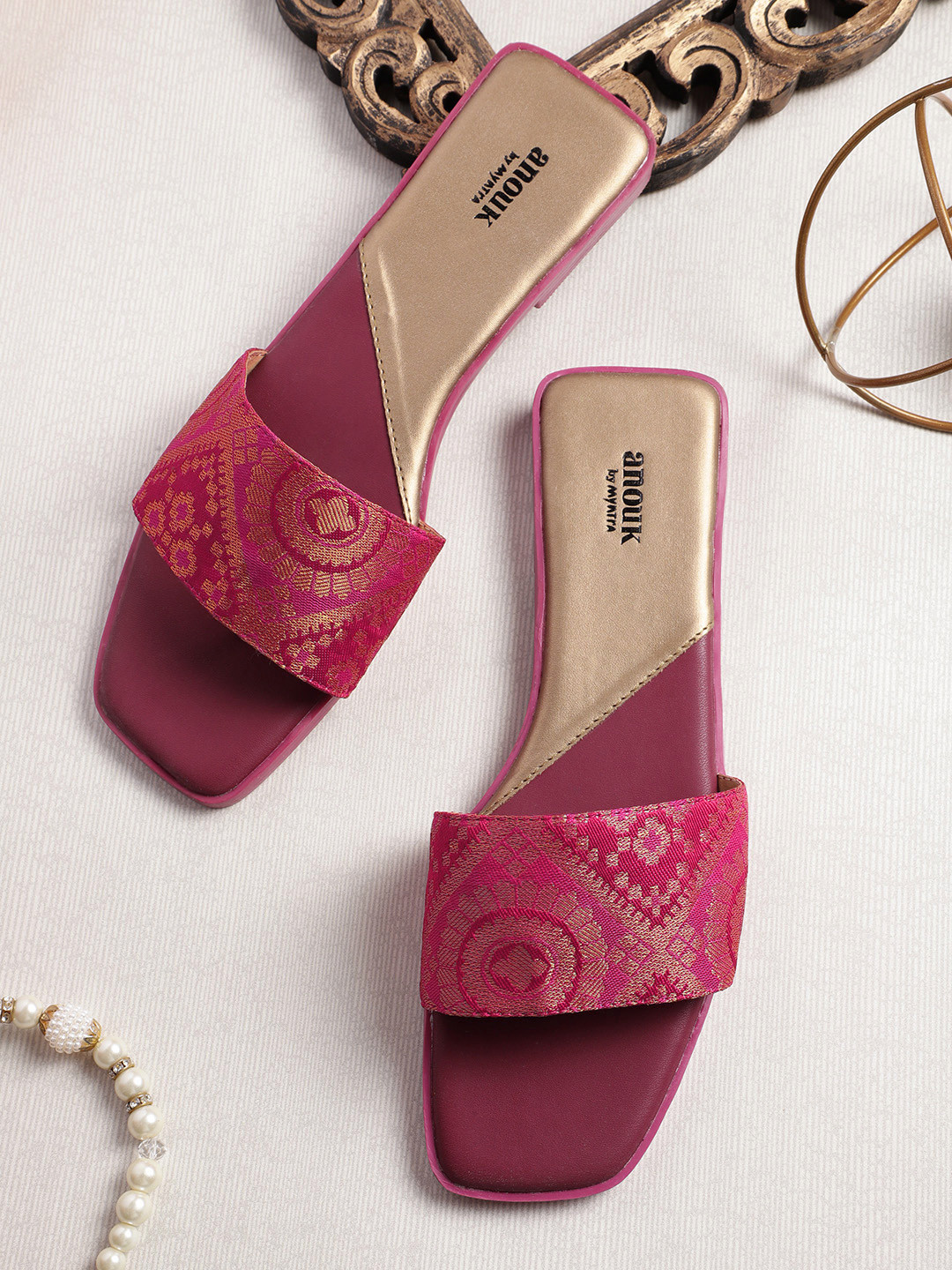 Buy Anouk Women Woven Design Ethnic Open Toe Flats - Flats for Women ...