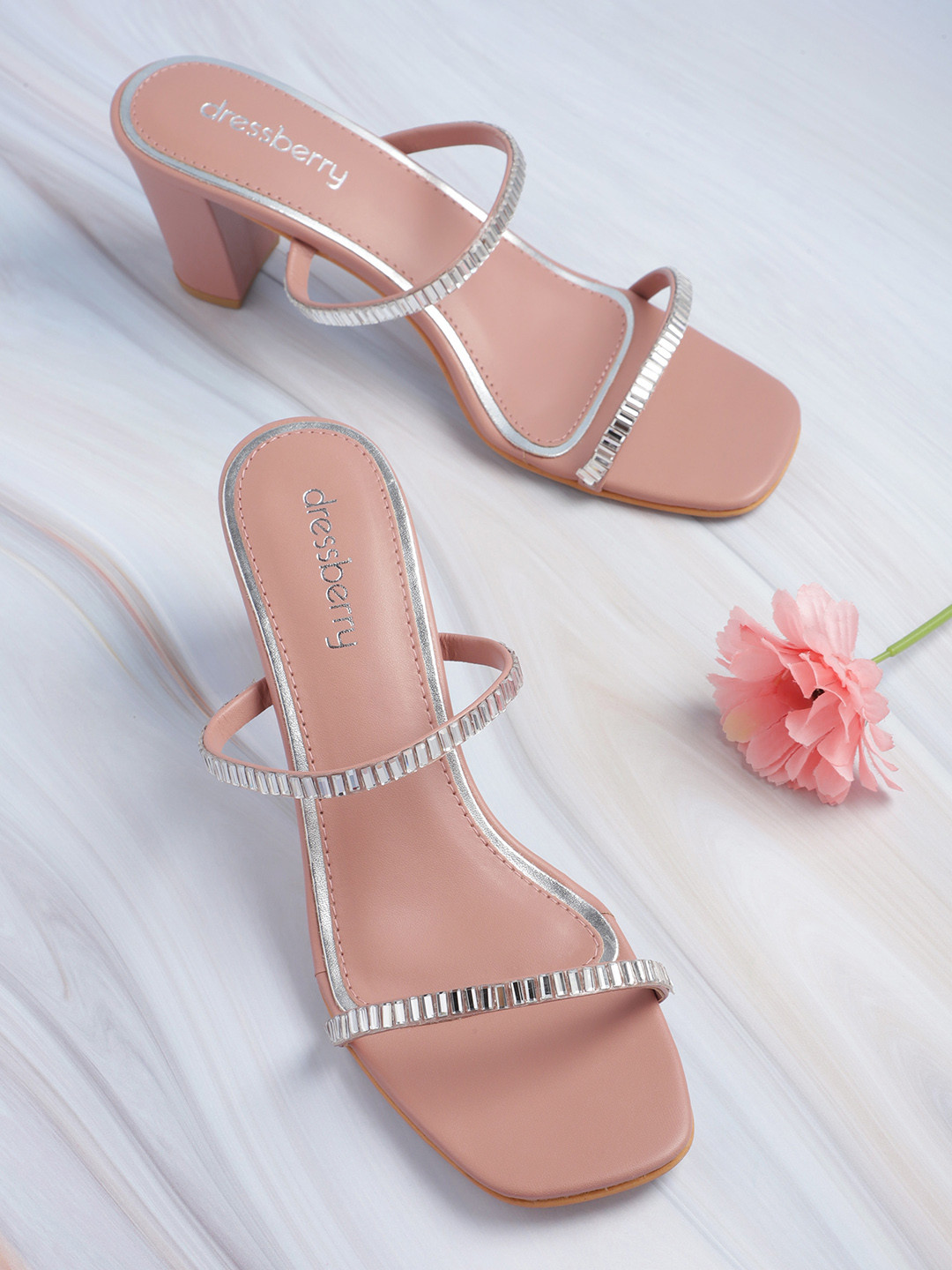 Buy DressBerry Women Artificial Stones Embellished Block Sandals ...