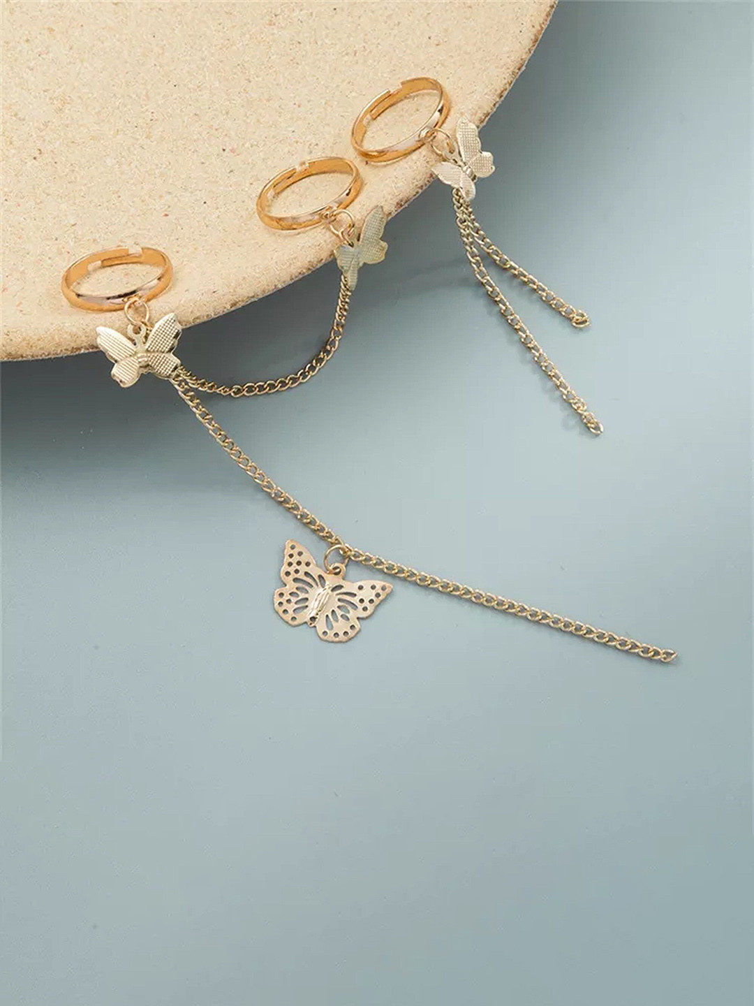 Buy Pinapes Set Of 3 Gold Plated Butterfly Adjustable Chain Linked ...