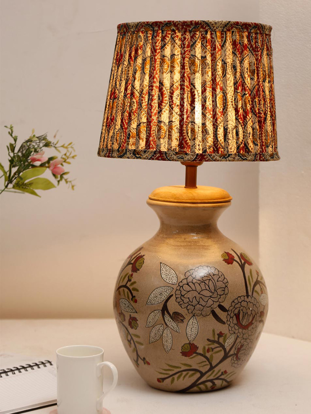 Buy Fabindia Niya Beige & Red Floral Printed Table Lampshade - Table ...