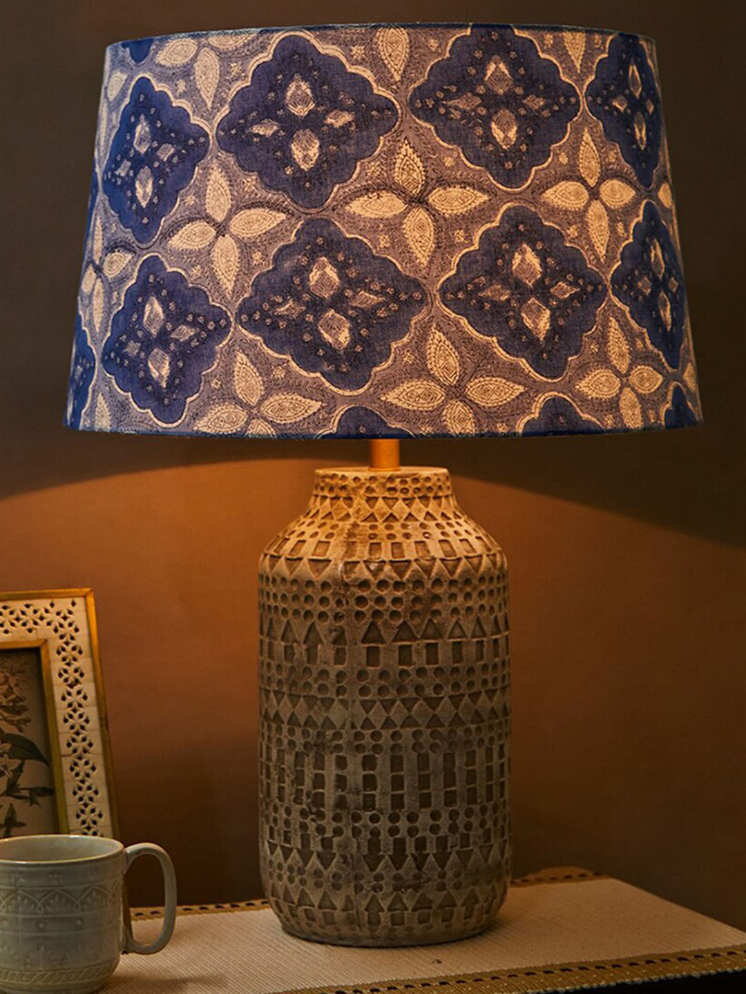 Buy Fabindia Anuka Blue & White Printed Large Frustrum Acrylic ...