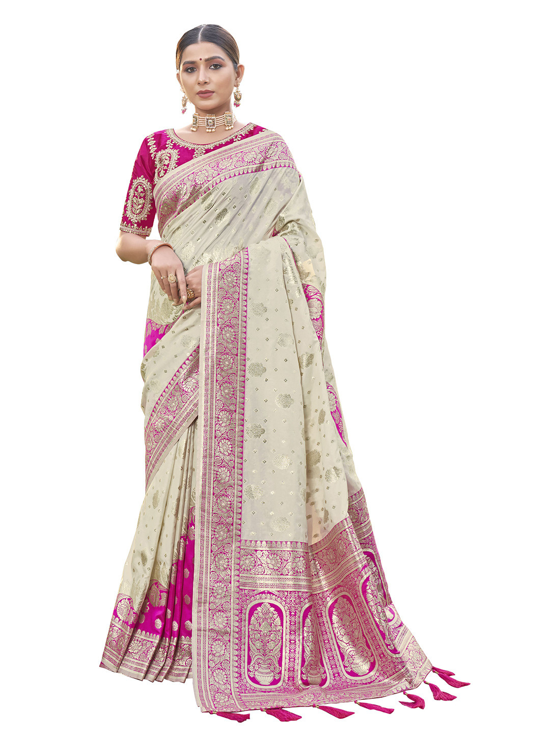 Buy MANOHARI Woven Design Zari Silk Blend Banarasi Saree - Sarees for ...