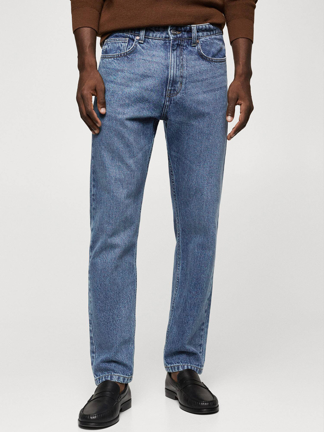 Buy MANGO MAN Pure Cotton Straight Fit Light Fade Sustainable Jeans ...
